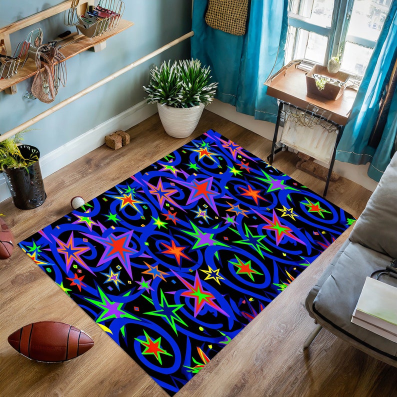 Arcade Stars Rug, Bowling Alley Carpet, Arcade Bar Carpet, Retro Rug ...