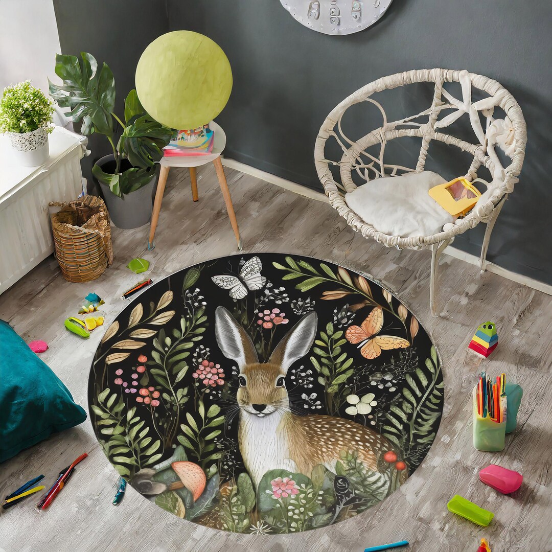 Woodland Rug, Animal Rug Round, Small Round Rug, Forest Rug, Animal ...