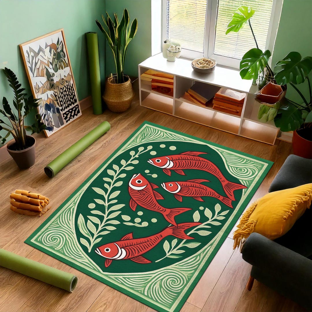 Koi Fish Rug, Japanese Fish Rug, Bohemian Decor, Modern Area Rug for ...