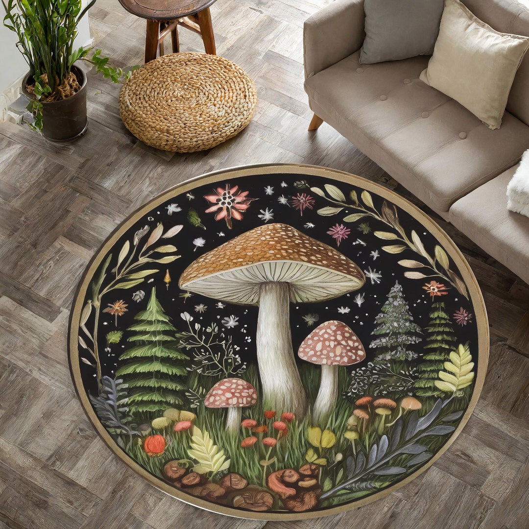 Colorful Mushroom Round Rug, Colorful Round Hippy Carpet for Bedroom ...