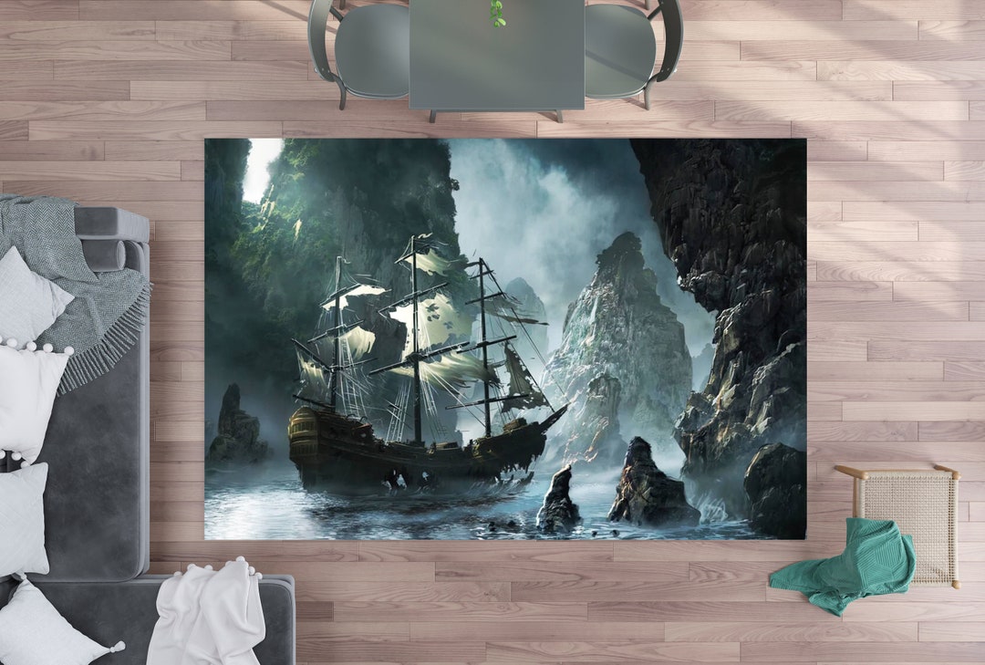 Pirate Ship Rug, Ship Rug, Patterned Printing Rug, Washable Rug, Modern ...