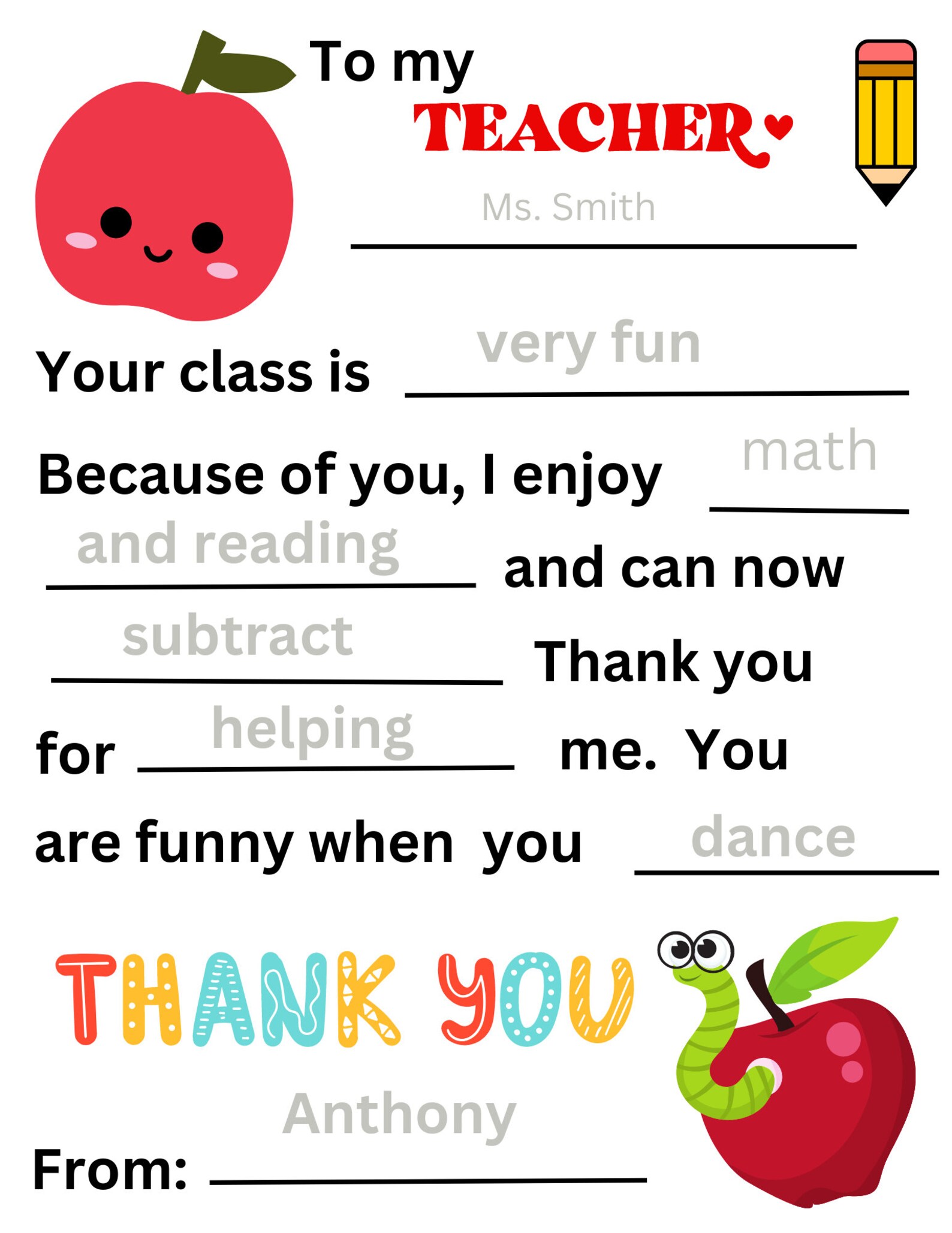 Teacher Appreciation Printable Instant Download ONLY .25c. - Etsy