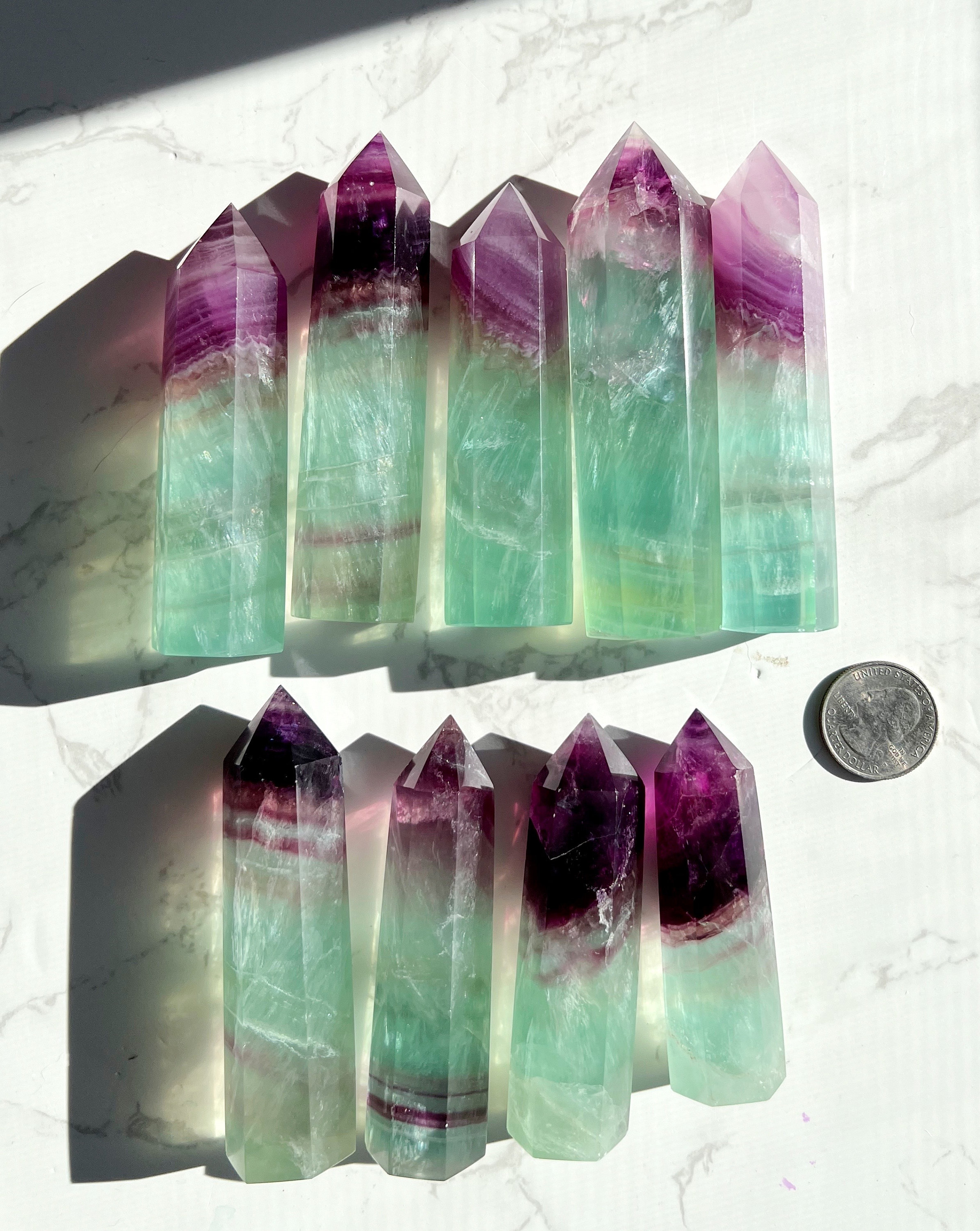 Watermelon Fluorite Tower, Green and Purple Fluorite Towers, Watermelon Fluorite Crystal ...