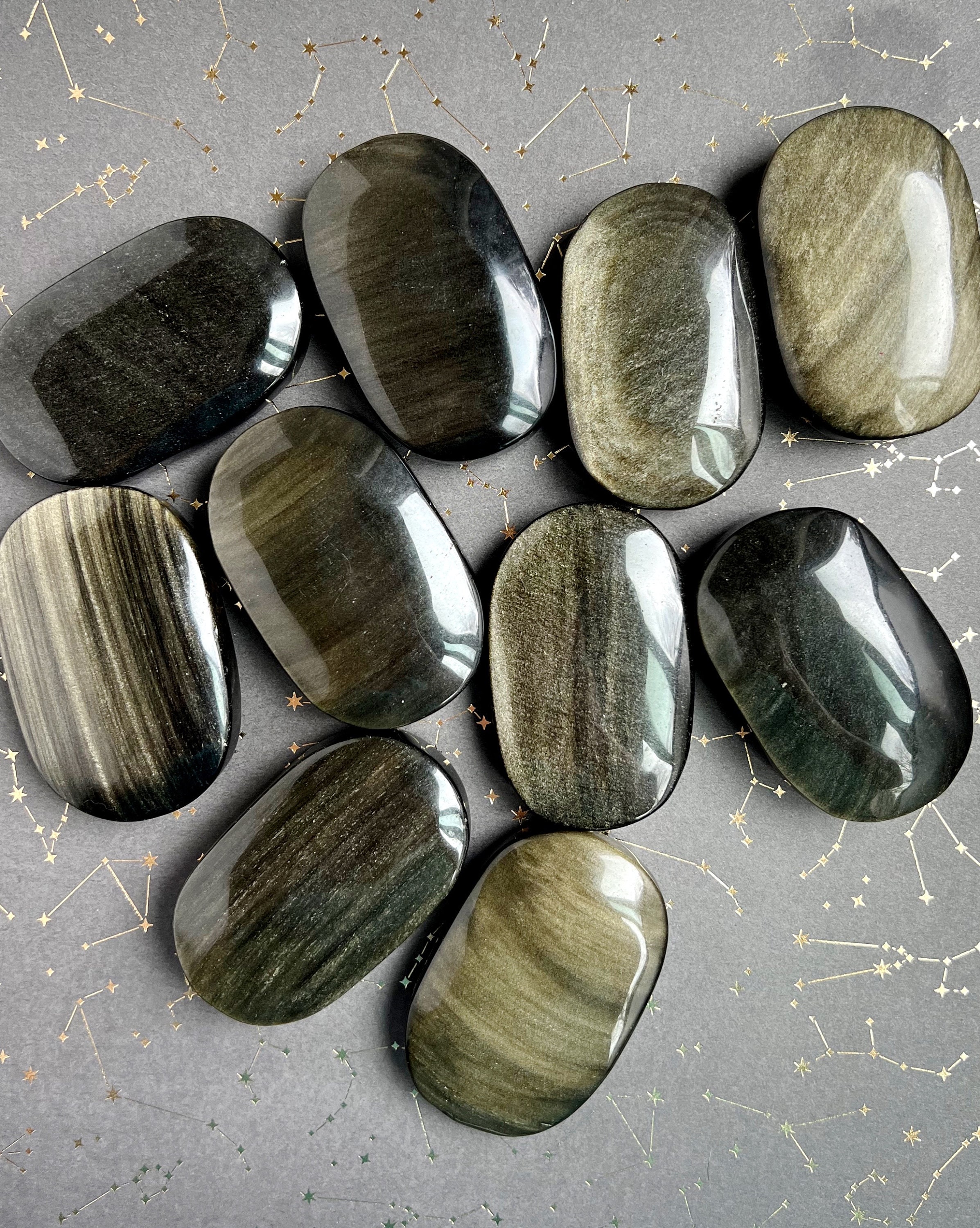 Large Golden Obsidian Palm Stones, Natural Obsidian, Golden Sheen ...