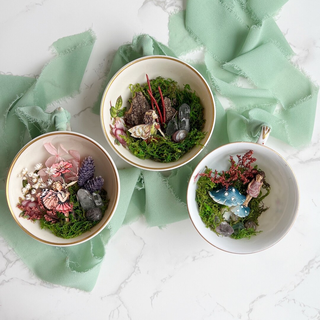 Handmade Tea Cup Fairy Garden, Flower Fairies, Miniature Fairy Garden ...