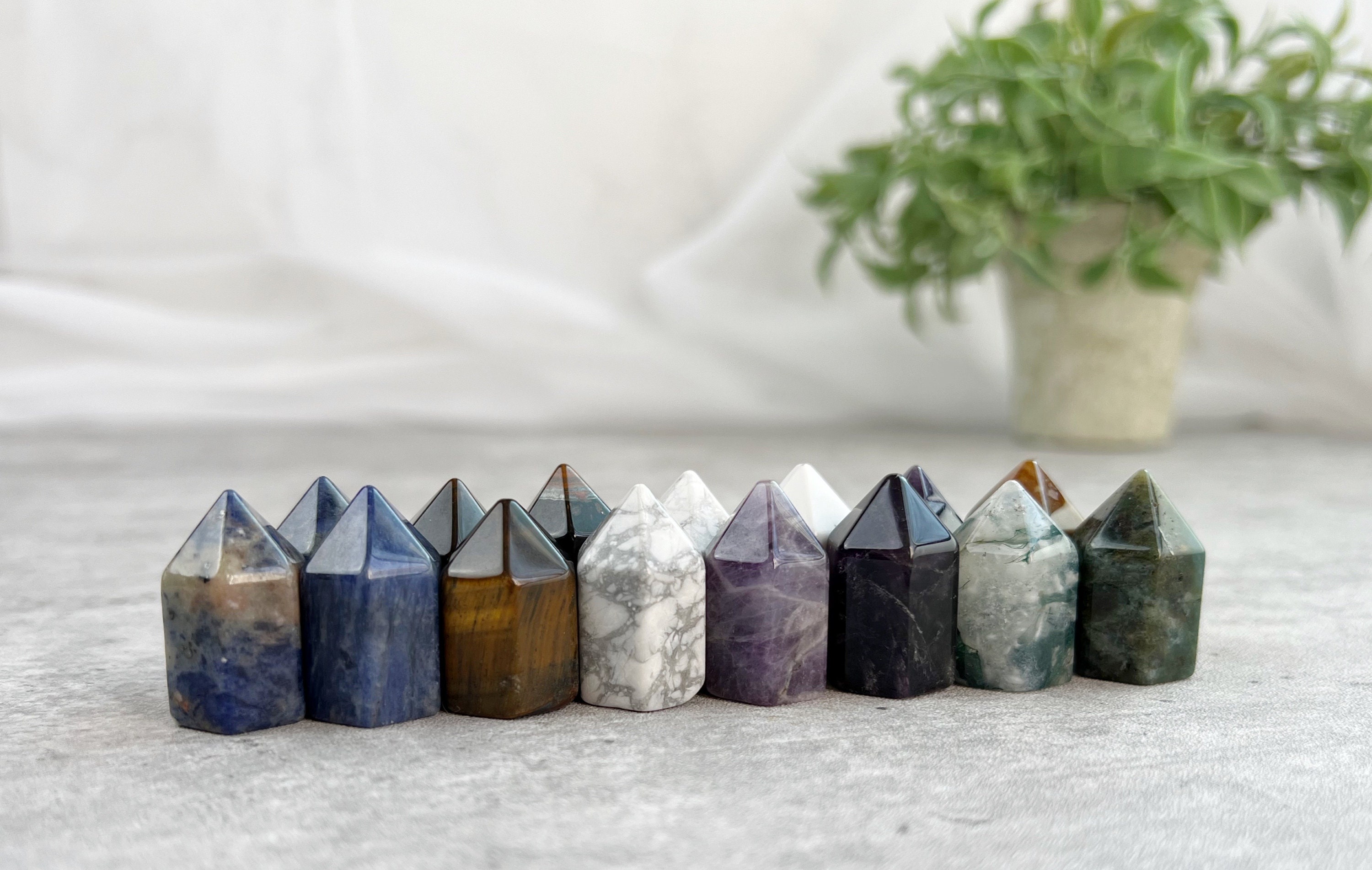 1 Natural Mix Crystal Mini Obelisk Tower Point Crystal Energy, Amethyst ...