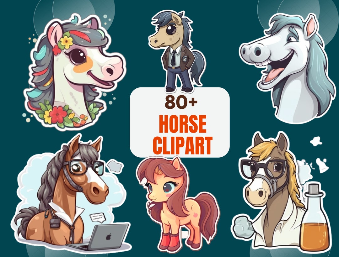80 Cute Horse Clipart Digital Images Cute Animal Clipart - Etsy