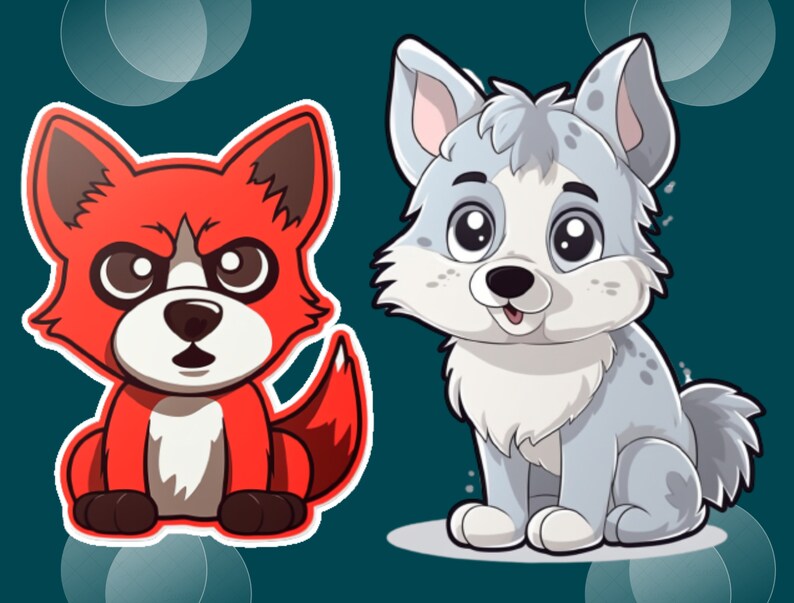 163 Charming Wolf/fox Clipart Digital Images Cute Animal Clipart, Wolf ...