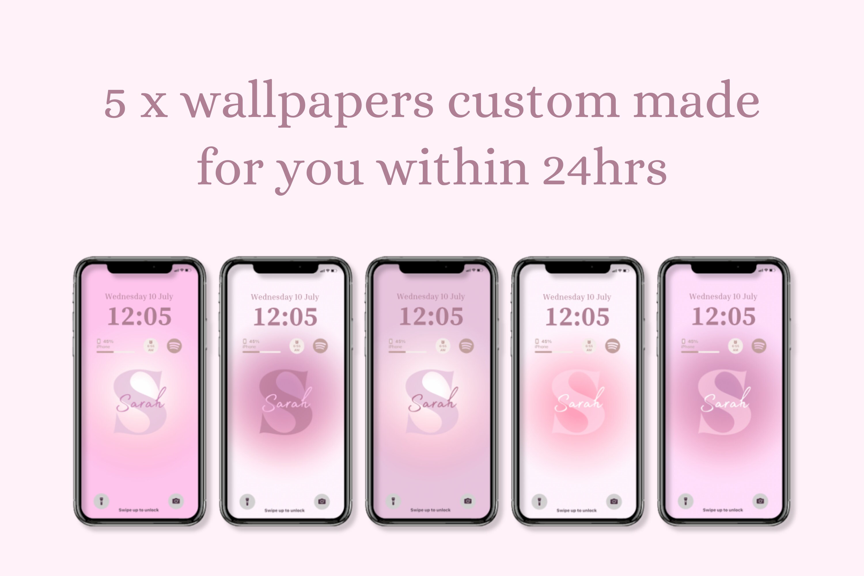 5 Personalized iPhone Wallpaper, Custom Phone Background, Pink, Light ...