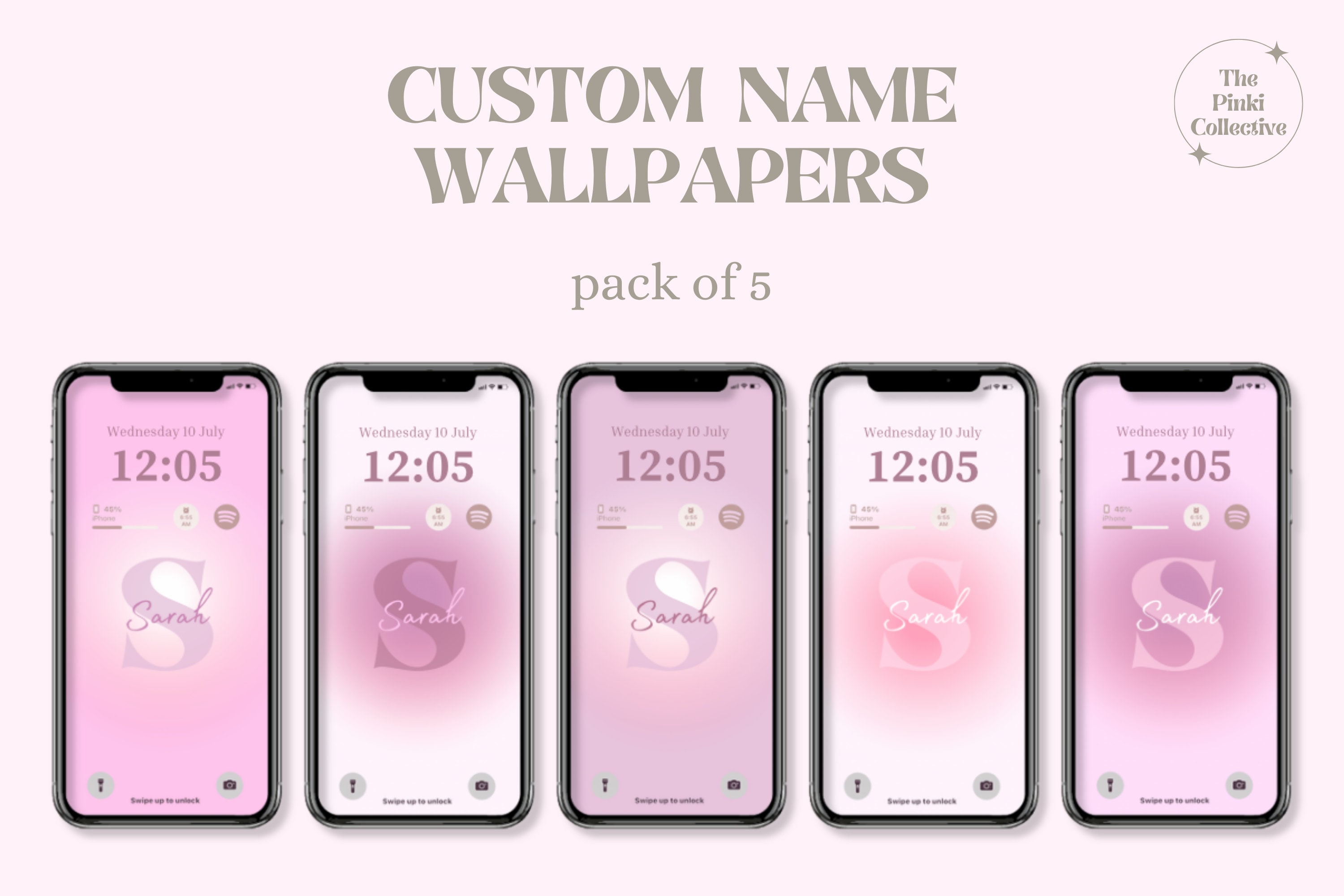 5 Personalized iPhone Wallpaper, Custom Phone Background, Pink, Light ...