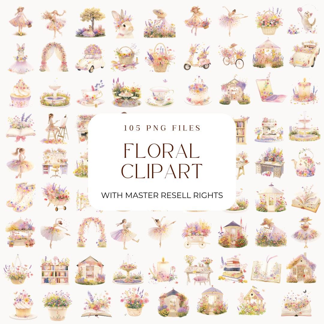 Floral Clipart, Watercolor PNG, Master Resell Rights MRR - Etsy