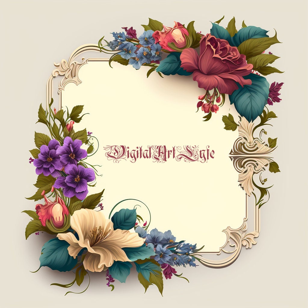 Botanical Floral Border Frame PNG - Etsy