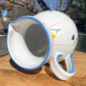 Vintage REDWARE Art Pottery White Pitcher With Blue Red Purple and ...