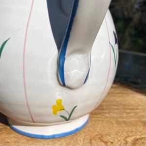 Vintage REDWARE Art Pottery White Pitcher With Blue Red Purple and ...