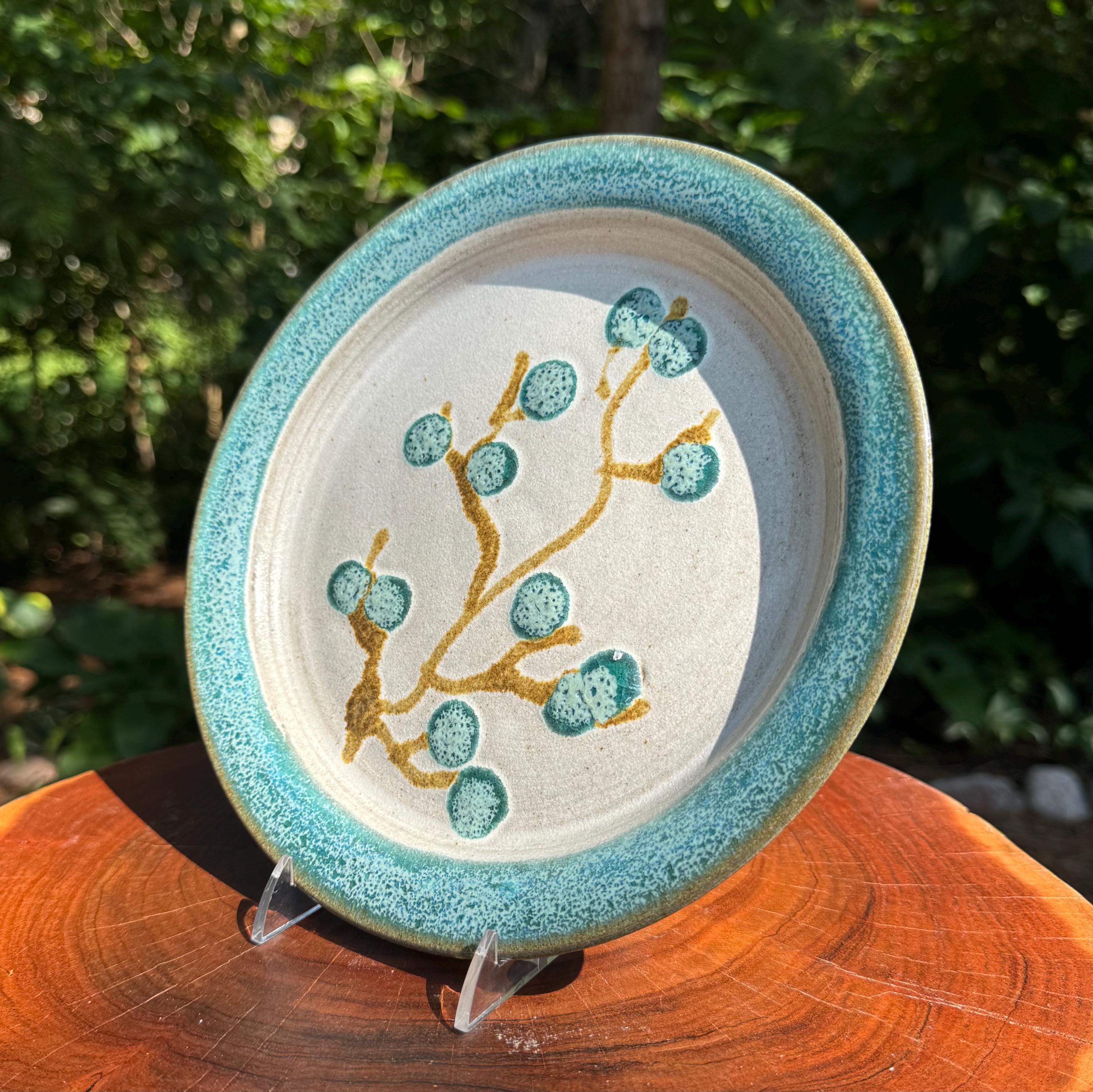 Vintage 1992 Studio Art Pottery Stoneware PLATE With Teal Berries or ...