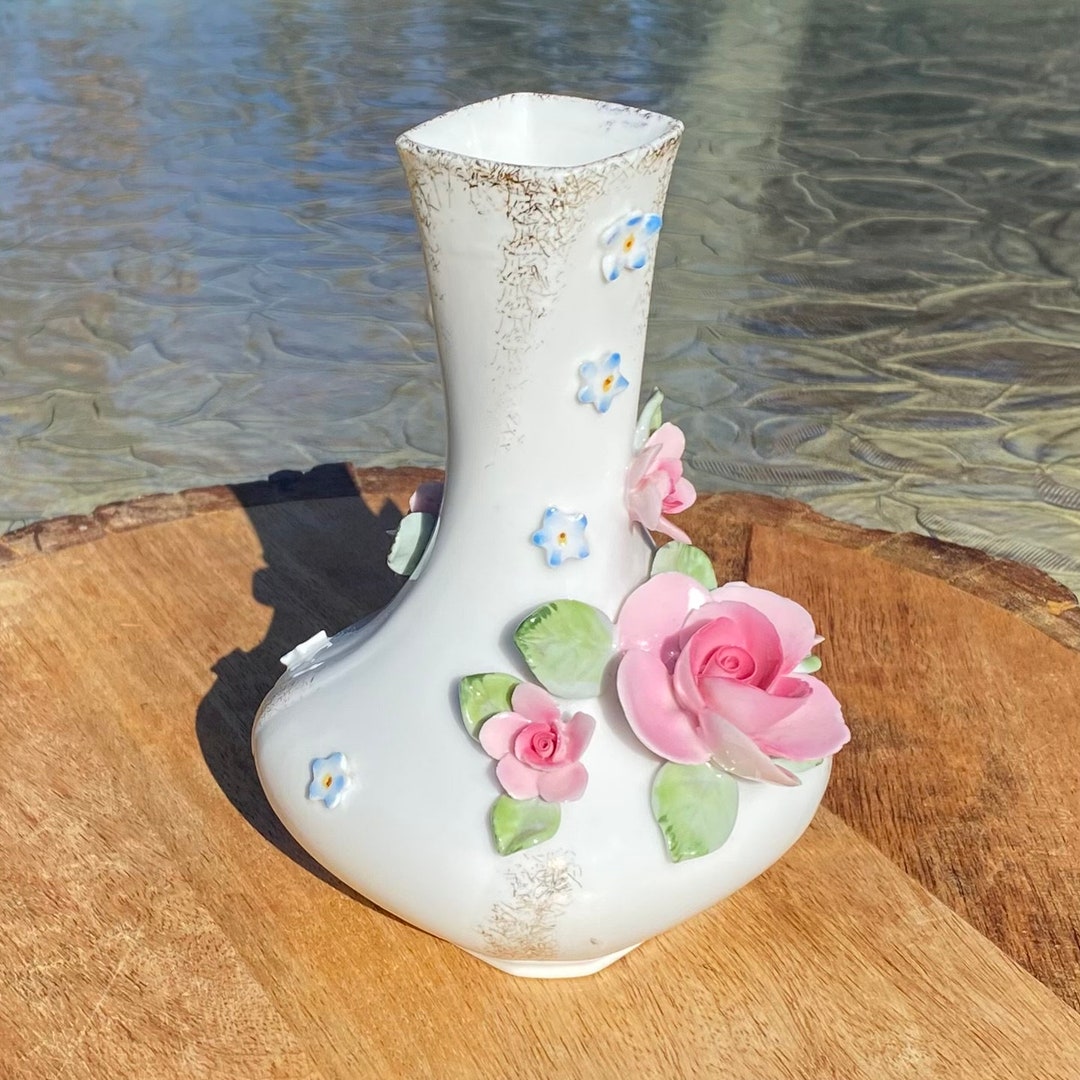 Vintage Mid Century LEFTON China Porcelain Hand Painted Floral Bud Vase ...