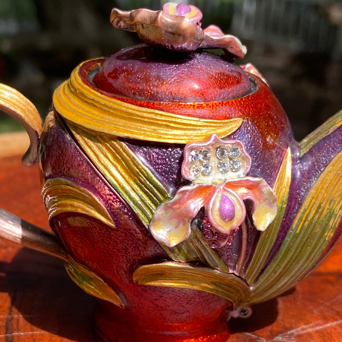 Vintage 2004 RUCINNI Flower and Leaf Adorned Enameled Metal TEA POT ...