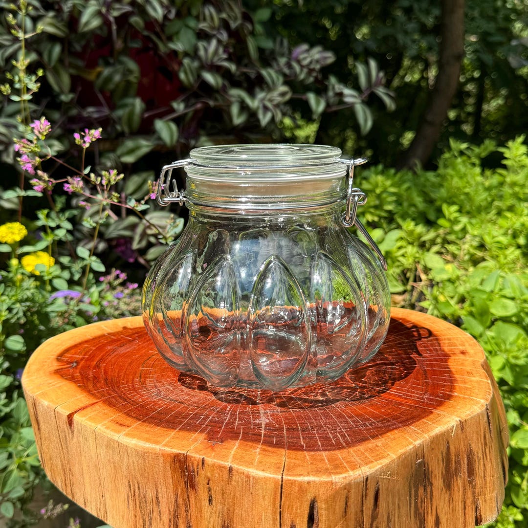 Vintage Clear Glass Apothecary BUBBLE STYLE JAR Canister With Metal ...