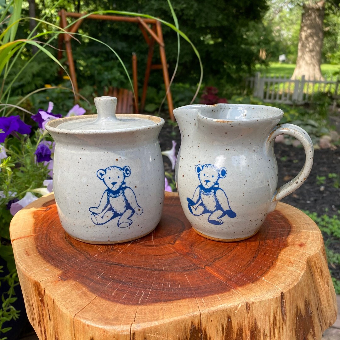 Vintage 1990 and 1991 BASTINE Stoneware Pitcher Creamer and Sugar Crock ...