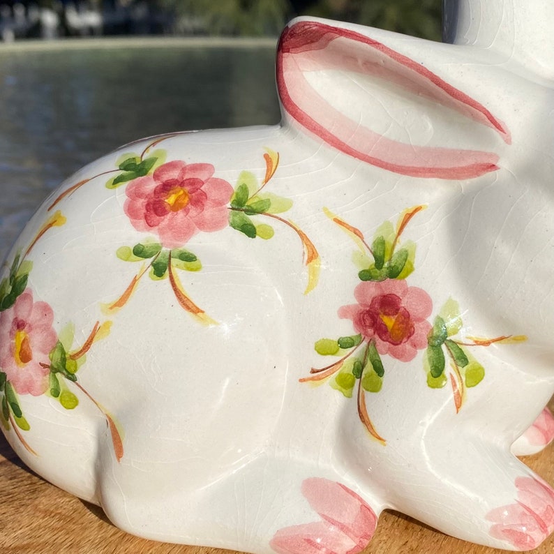 Vintage Andrea by Sadek Hand Painted Wht Ceramic Bunny Rabbit Coin Bank ...