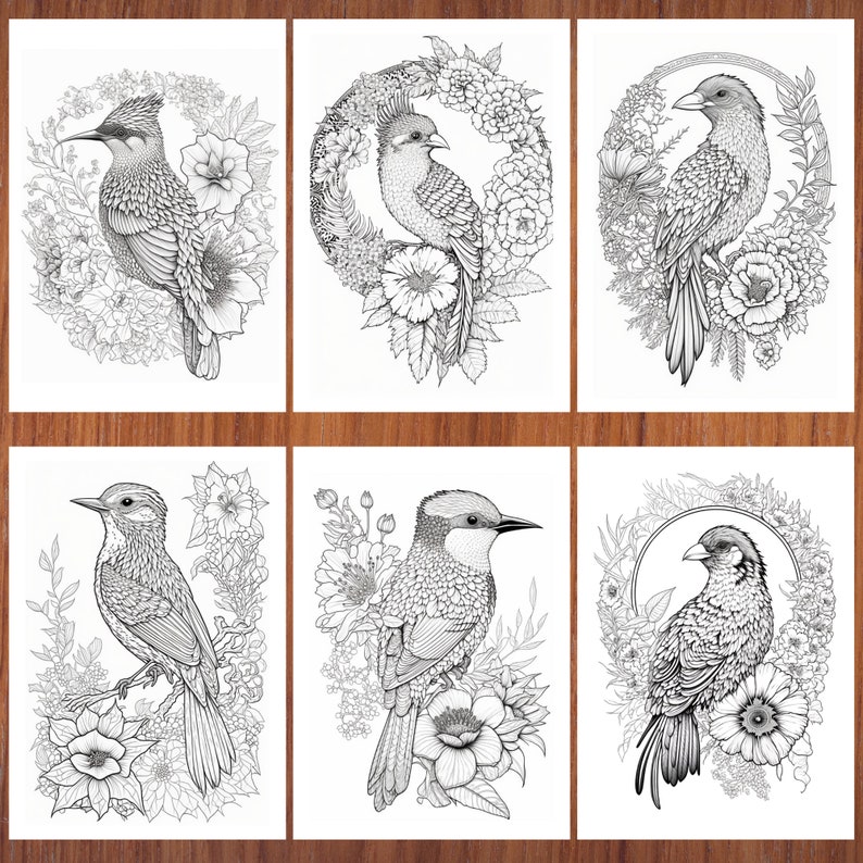 30 Flower Birds Coloring Pages Bundle Premium Digital Download PDF ...