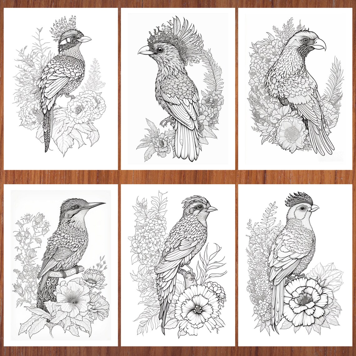 30 Flower Birds Coloring Pages Bundle Premium Digital Download PDF ...