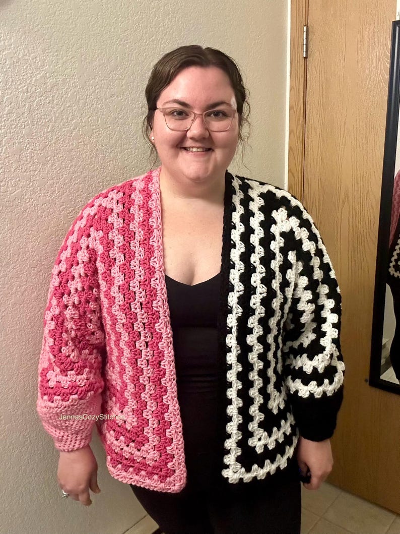 Half Black Half Pink Crocheted Cardigan - XL/XXL - Etsy