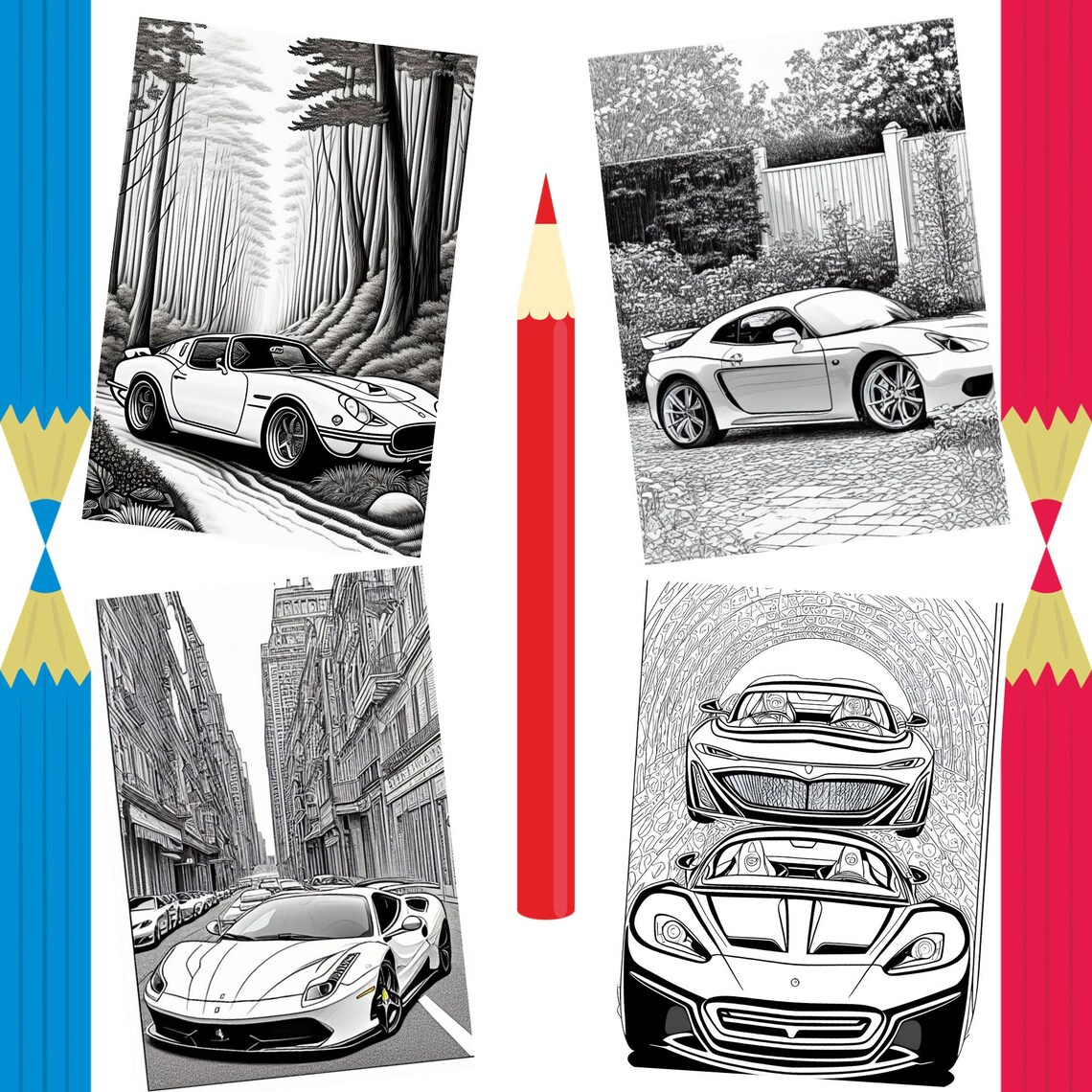 Supercar Coloring Pages for Adults, Boys Kids 35 Relaxation Sports Car ...