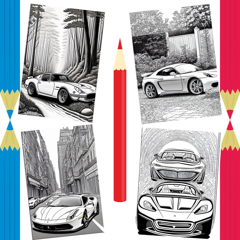 Supercar Coloring Pages for Adults, Boys Kids 35 Relaxation Sports Car ...