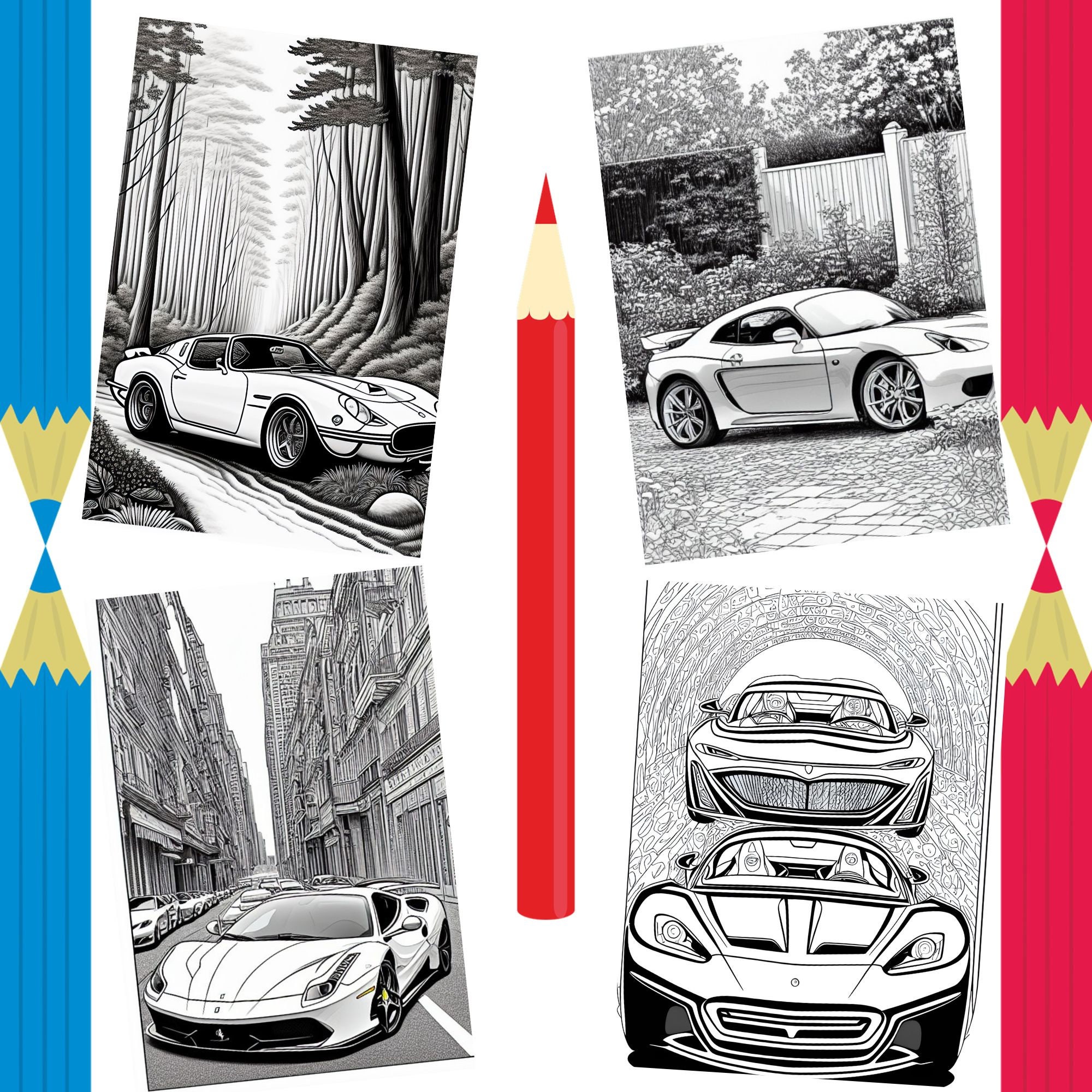 Supercar Coloring Pages for Adults, Boys Kids 35 Relaxation Sports Car ...