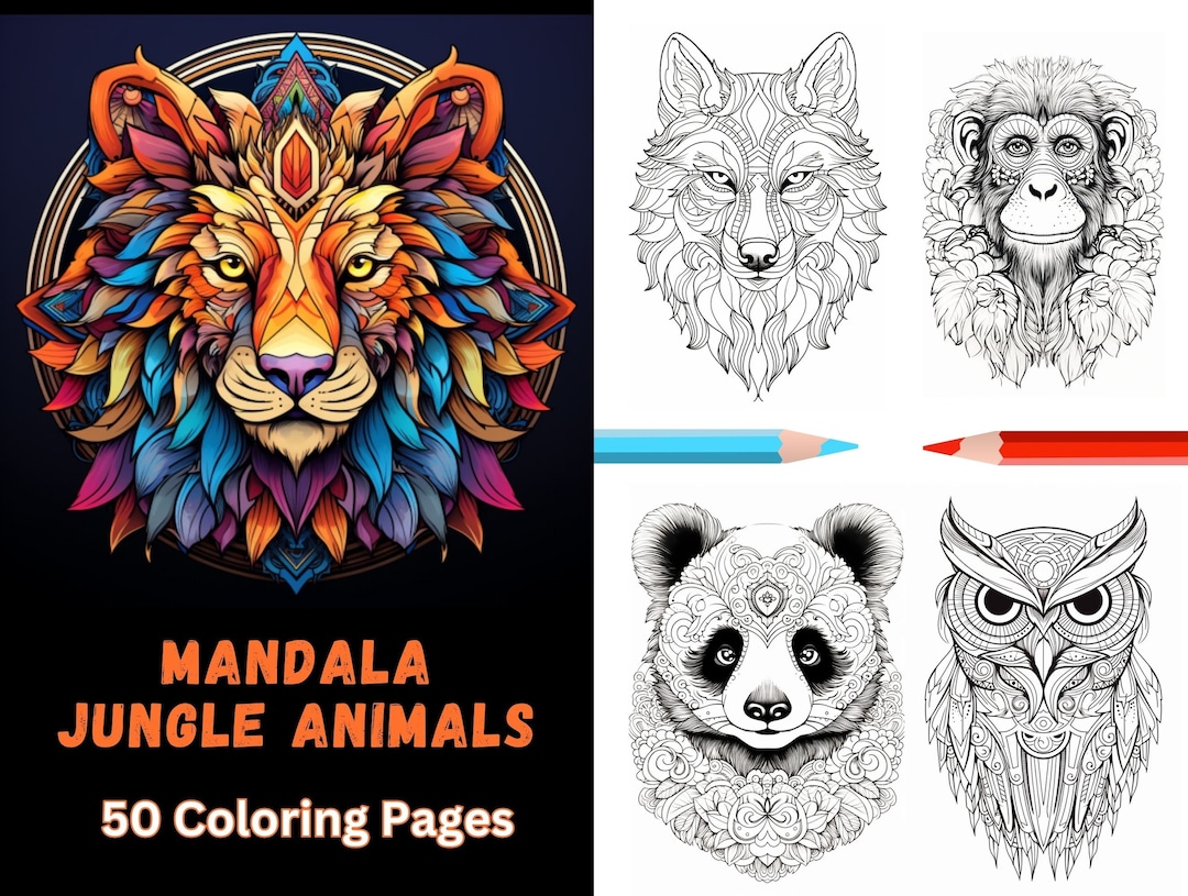 50 Stunning Mandala Jungle Animal Coloring Pages | Printable PDF for ...