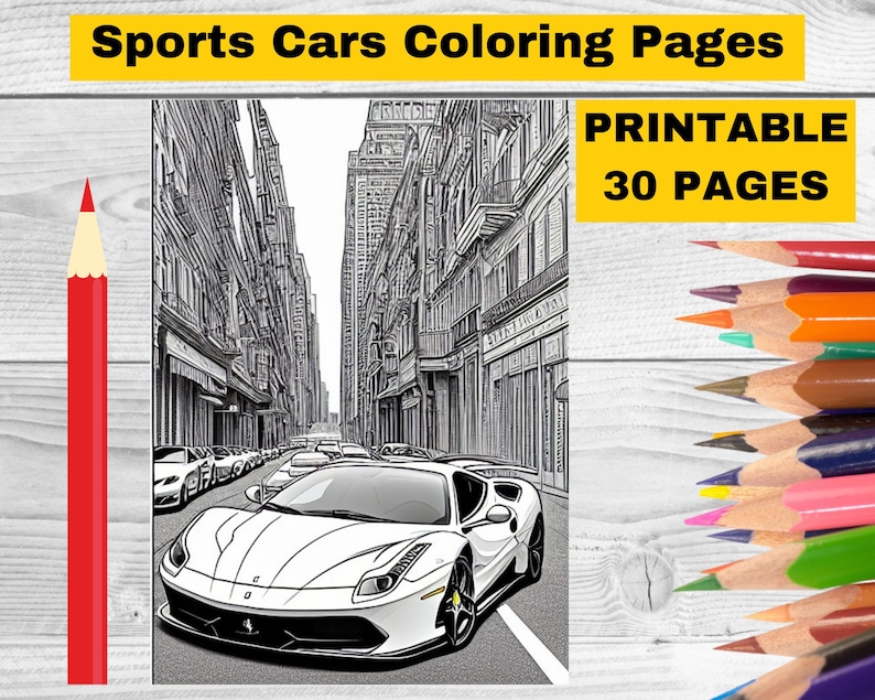 Supercar Coloring Pages for Adults, Boys Kids 35 Relaxation Sports Car ...