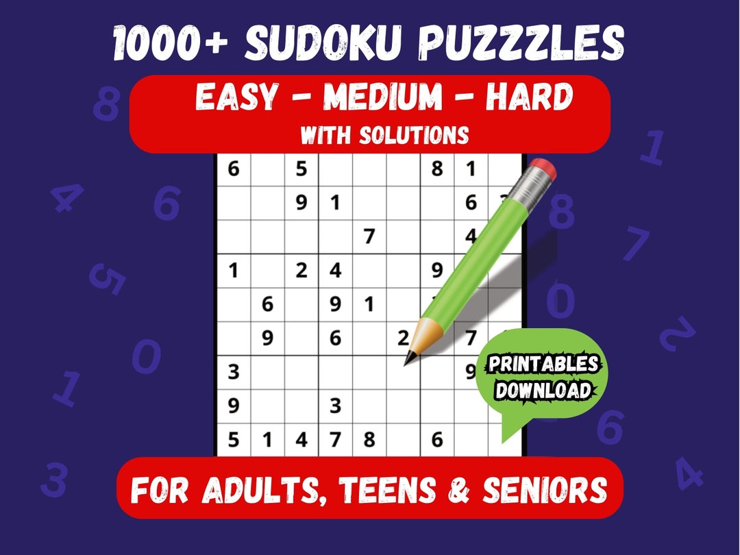 Sudoku Puzzles for Adults - 1000+ Printable Puzzles Easy to Hard ...