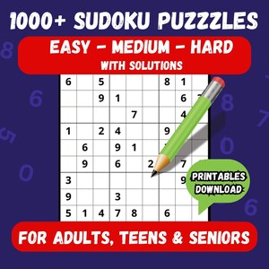 Sudoku Puzzles for Adults - 1000+ Printable Puzzles Easy to Hard ...