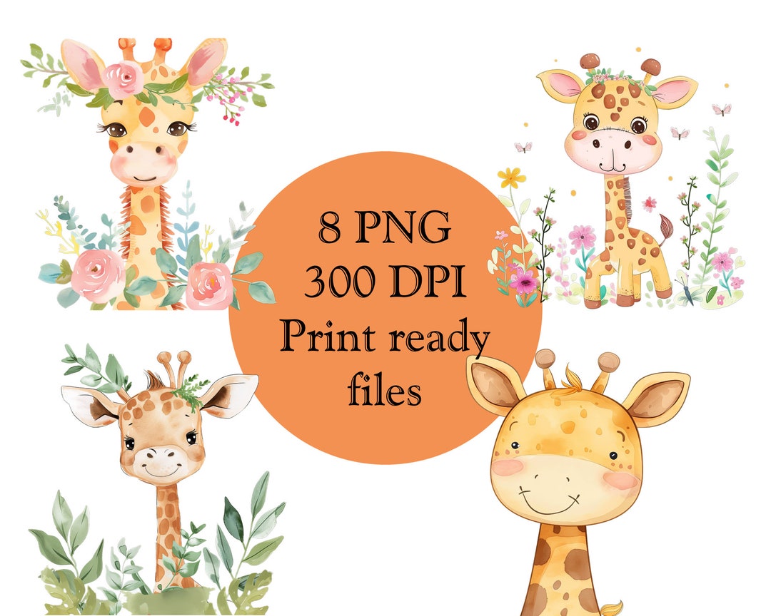 Baby Giraffe Watercolor Clipart, Baby Boy Clip Art, Nursery Wall Decor ...