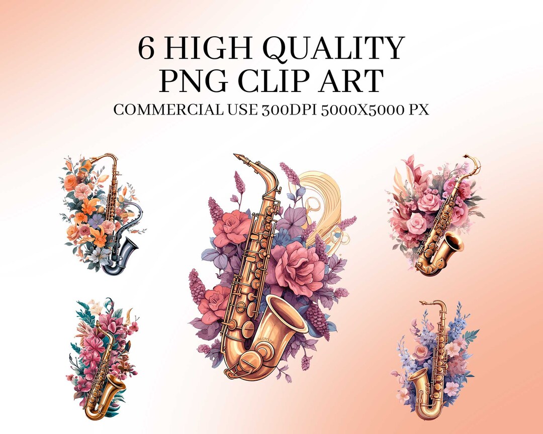 Watercolor Saxophone Clipart With Roses Colorful Saxophone - Etsy