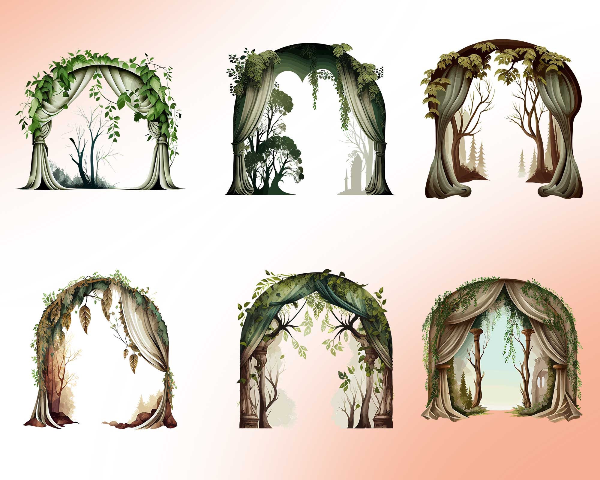 Colorful Tree Arches Clipart Tree Arches With Floral Clipart - Etsy