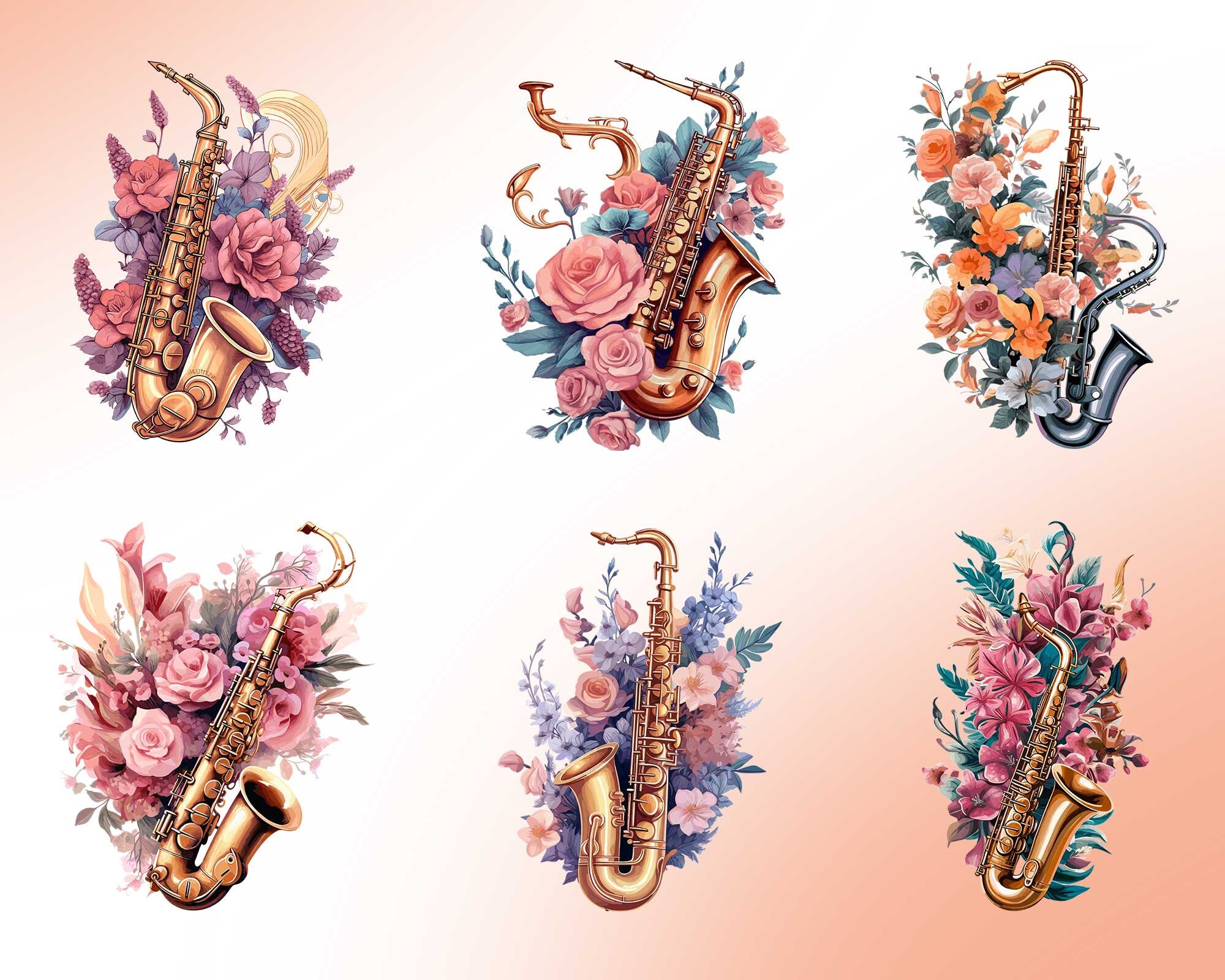 Watercolor Saxophone Clipart With Roses Colorful Saxophone - Etsy
