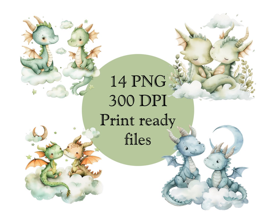 Dragons Watercolor Clipart, Kids Party, Cute Dragon PNG, Baby Shower ...