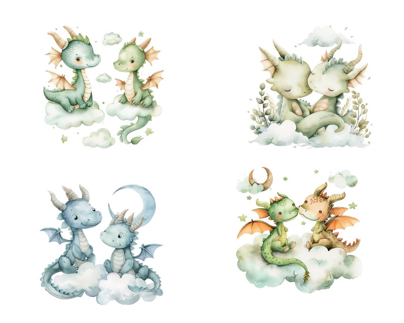 Dragons Watercolor Clipart, Kids Party, Cute Dragon PNG, Baby Shower ...