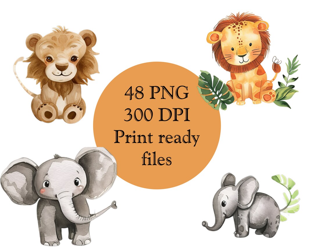 Cute Jungle Animals Clipart, Safari Baby Animal PNG, Watercolor Animal ...