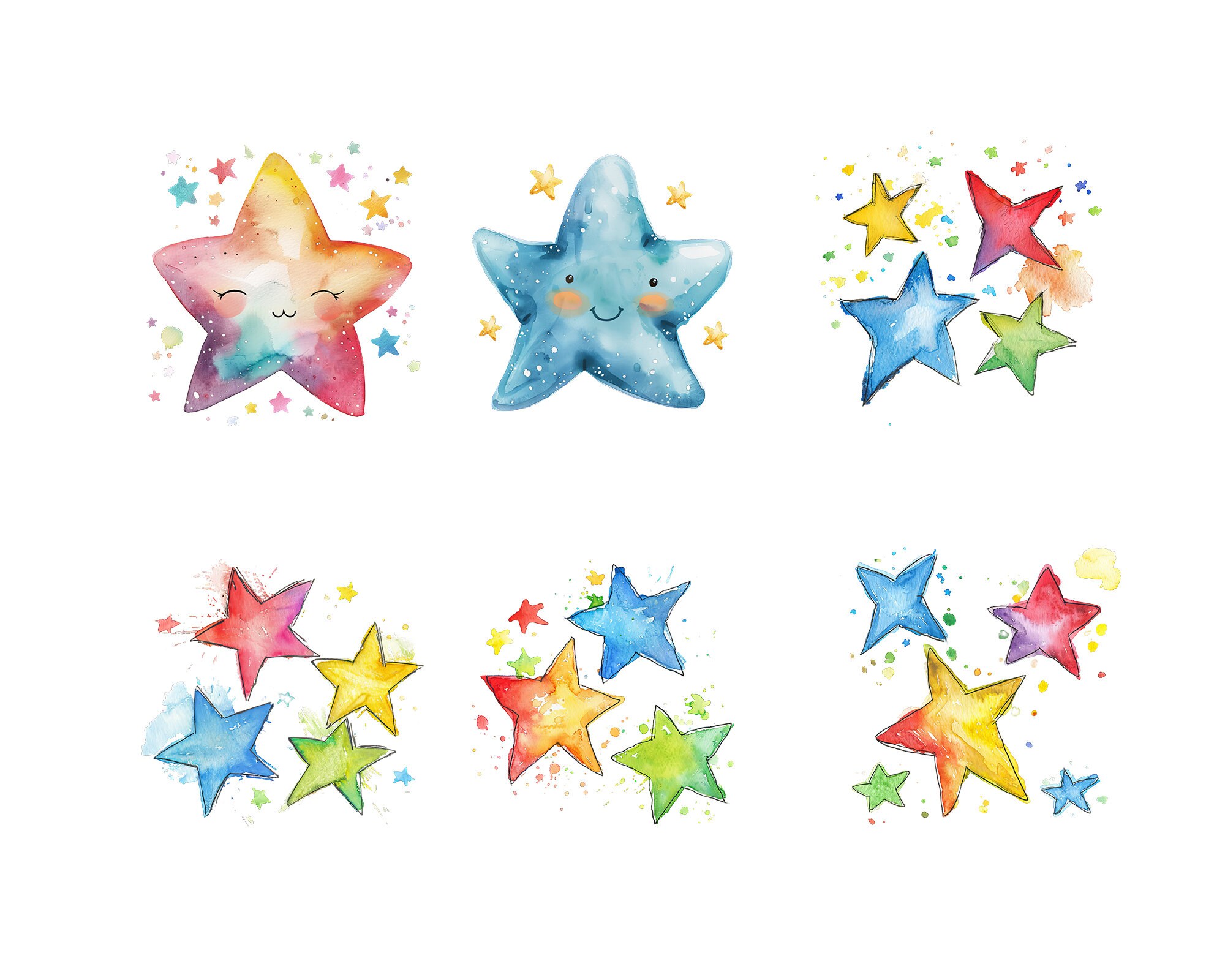 Watercolor Cute Star Png, Nursery Star, Pastel Stars, Cartoon Stars ...