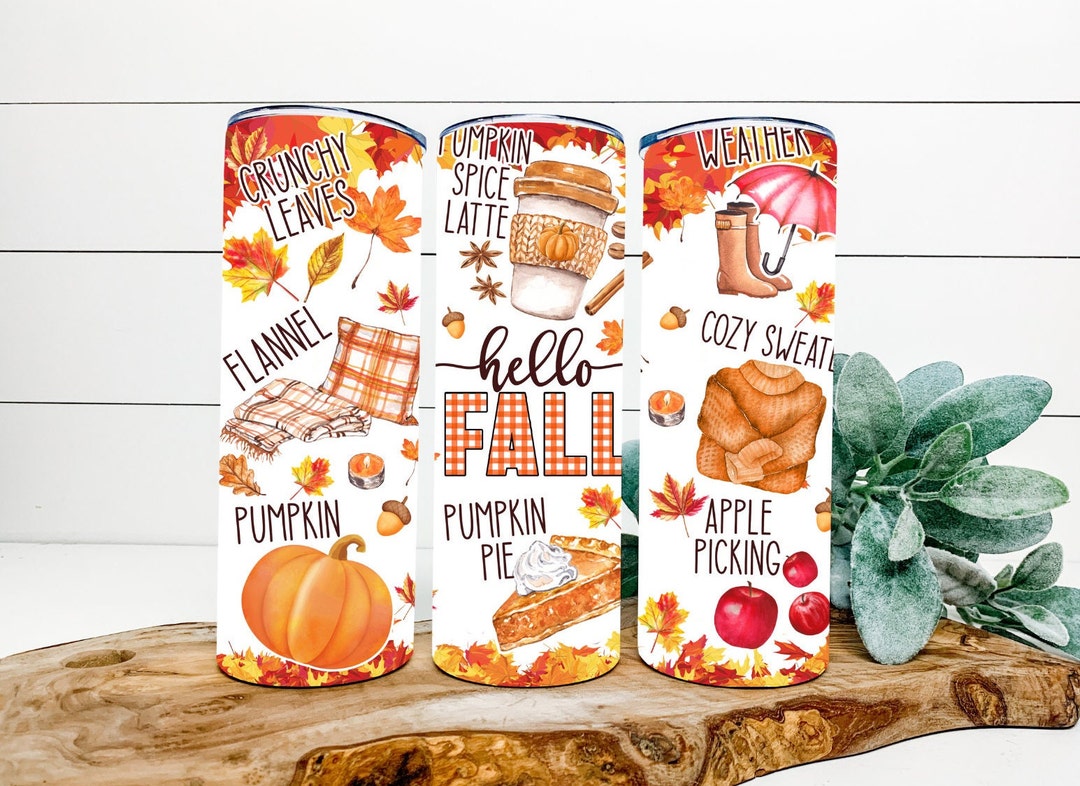 Fall 20 Oz Skinny Tumbler, Hello Fall Tumbler, Autumn Vibes, Fall ...