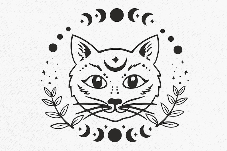 Cat and Moon Phases Svg, Magic Cat, Celestial Cat, Witch, Witchy Cat ...