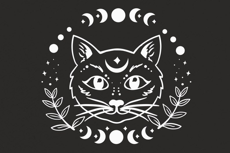 Cat and Moon Phases Svg, Magic Cat, Celestial Cat, Witch, Witchy Cat ...