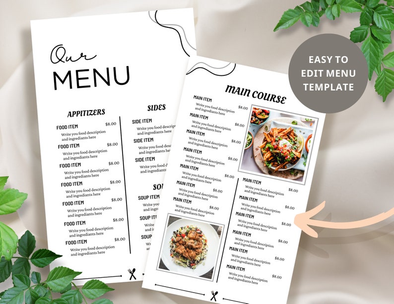 Simple Restaurant Menu Template, Easily Editable, Size: 8.5 X 14, DIY ...