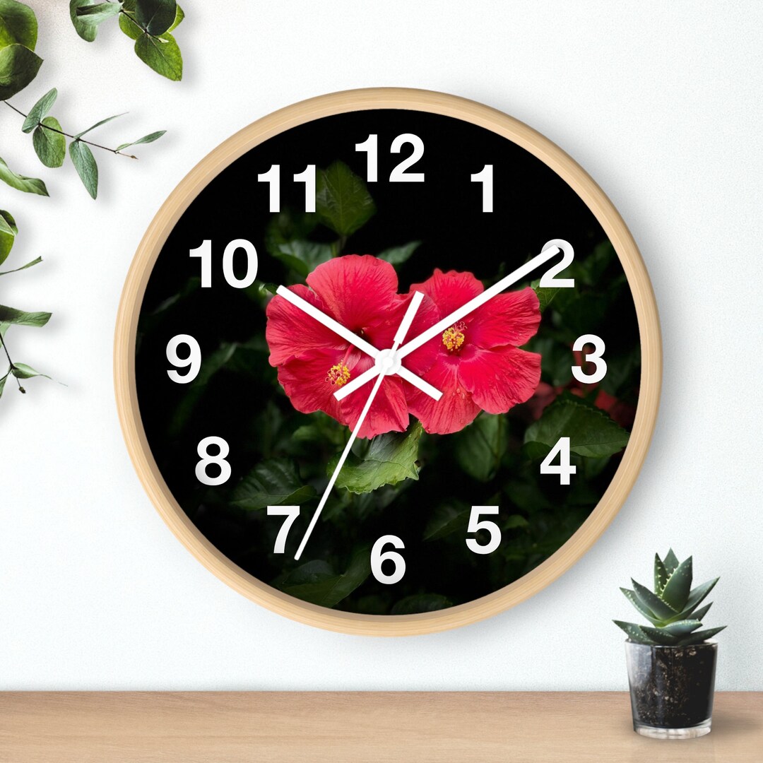 Red Tropical Wall CLOCK, DECORATIVE Clock, Unique Wall Clock, Pretty ...