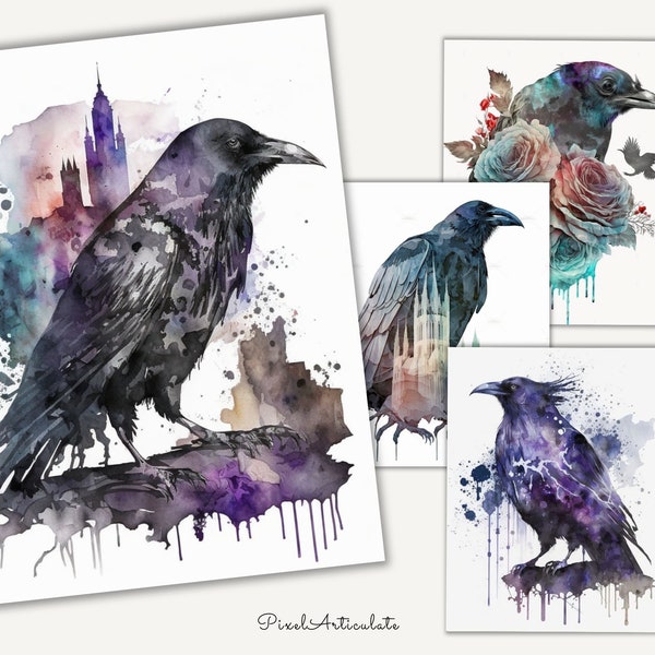 Raven Watercolor - Etsy