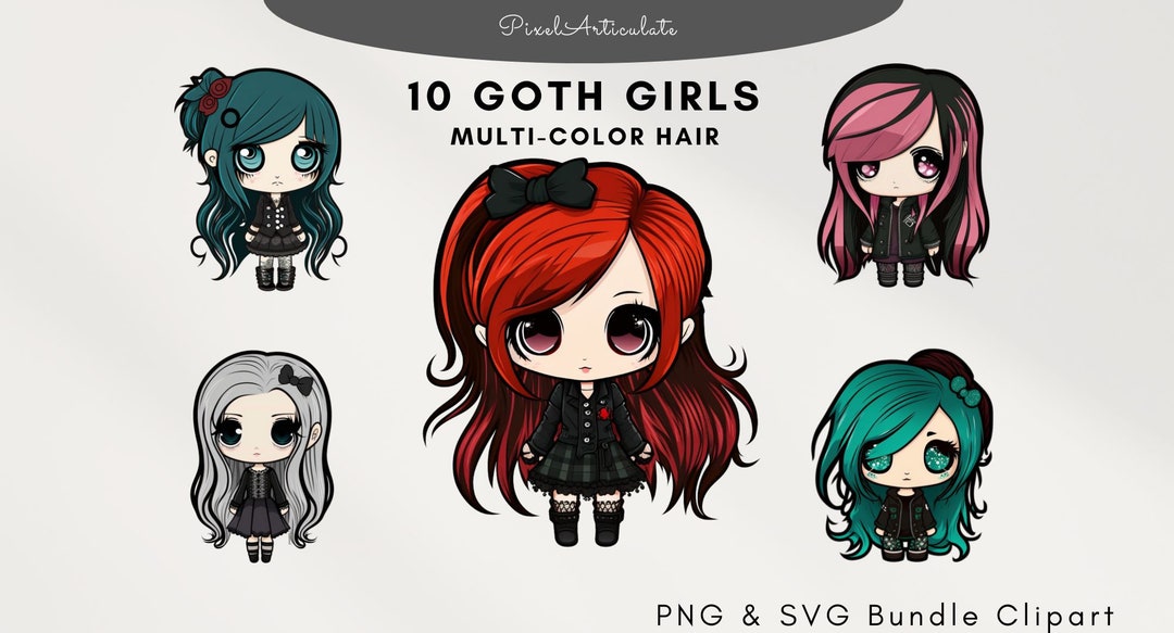 Cute Kawaii Goth Girl PNG Clipart Bundle Commercial Use - Etsy Ireland