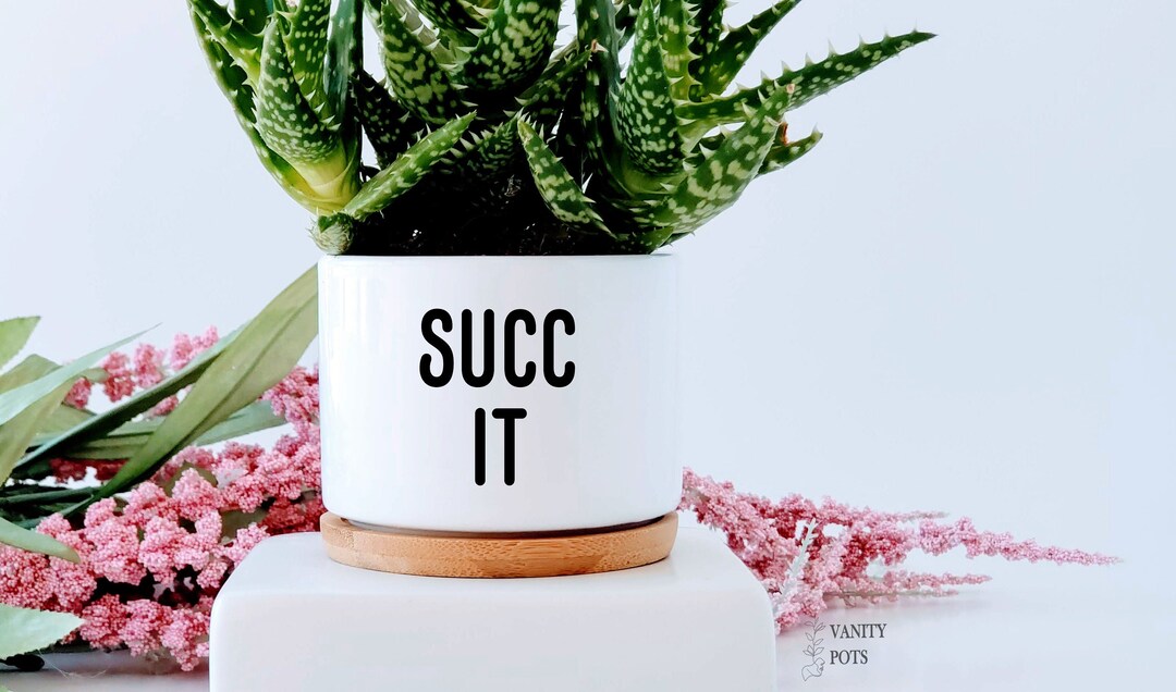 Succ It Plant Pot: Funny Cactus Planter With Bamboo Tray - Etsy